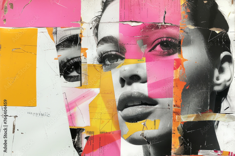 Foto Trendy collage woman's face from retro fashion magazine paper ...