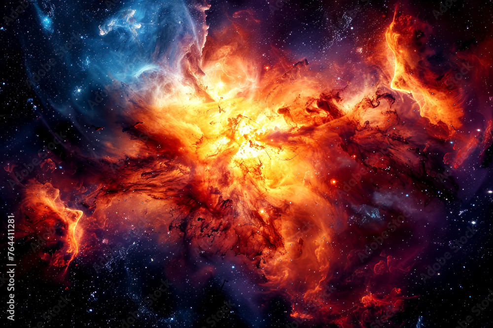 Colorful nebula birthplace of stars full of gas dust in deep space ...