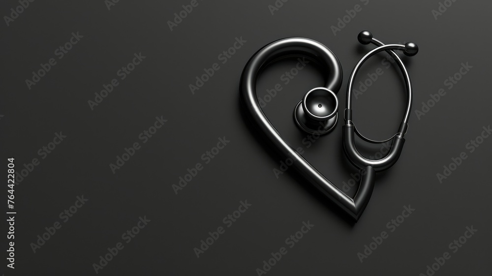 Stethoscope forming a heart shape on black - A creative representation ...