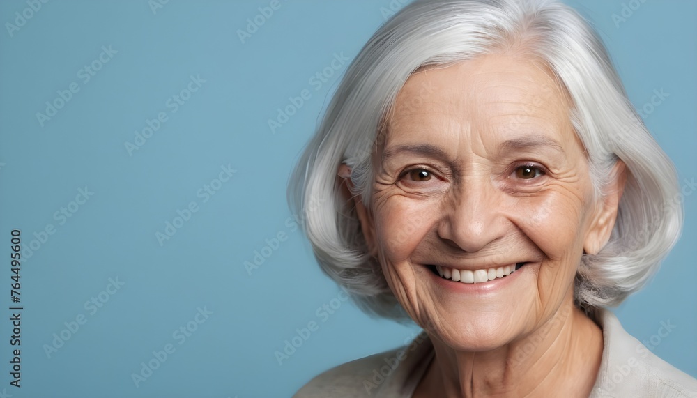 Portrait of the elderly, silver hair, senior. smiling. indoor. clean ...
