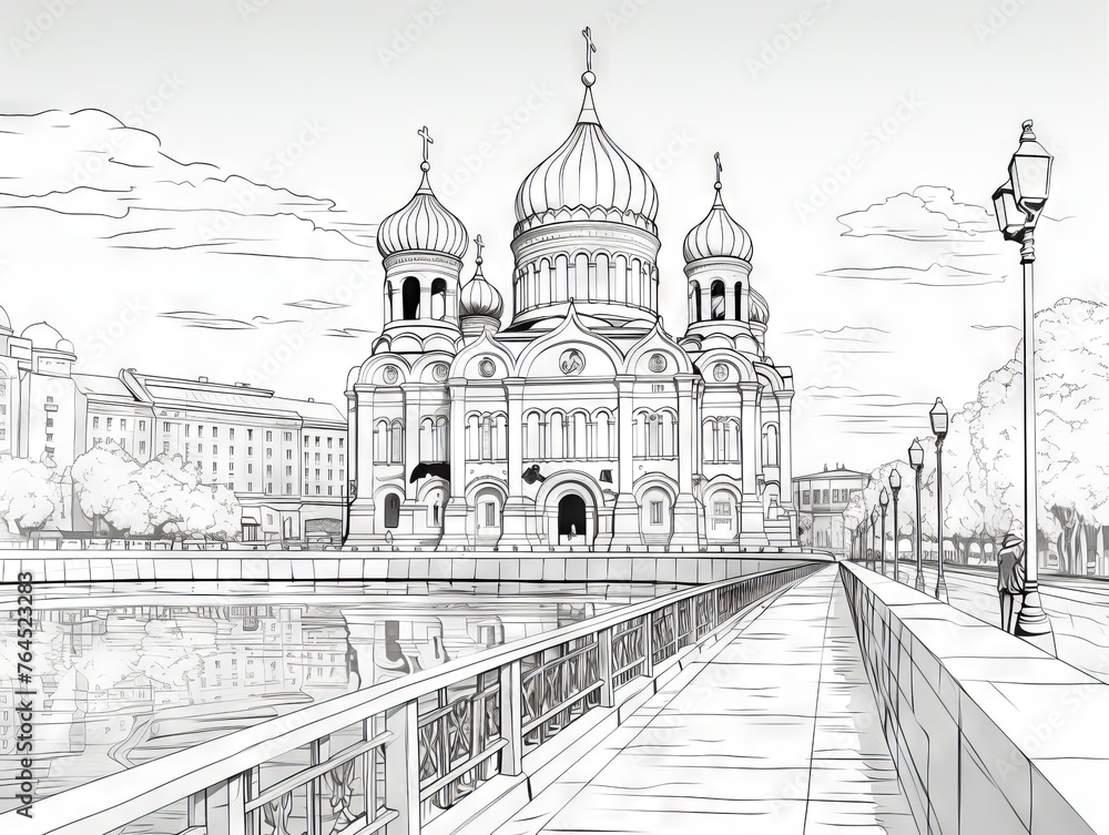 Coloring book illustration: iconic Russian landmarks and cultural ...