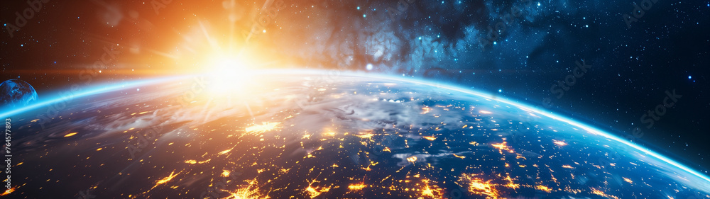 glowing planet earth ultrawide panorama background or wallpaper (2 ...