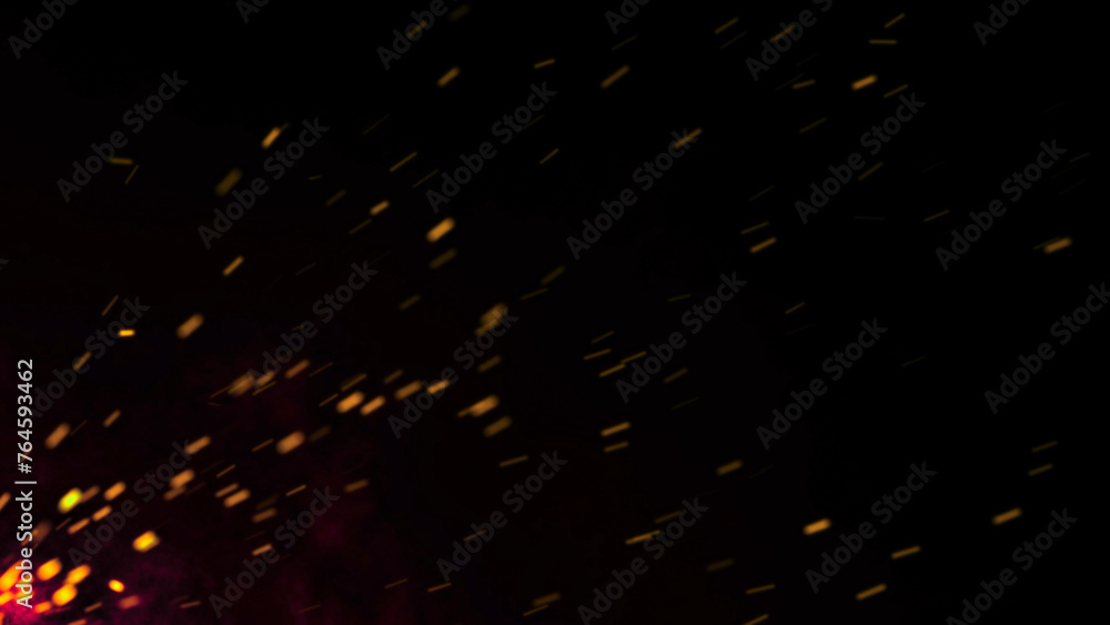 Red Glowing Ember Particles, Dark Glitter Fire Lights Rise Amidst Smoke ...