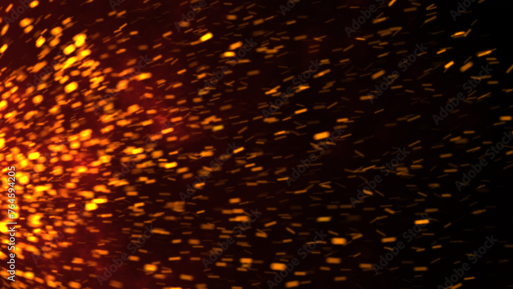 Red Glowing Ember Particles, Dark Glitter Fire Lights Rise Amidst Smoke ...