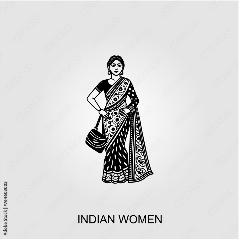 Indian women saree clipart Indian woman wearing bridal outfit. Black ...