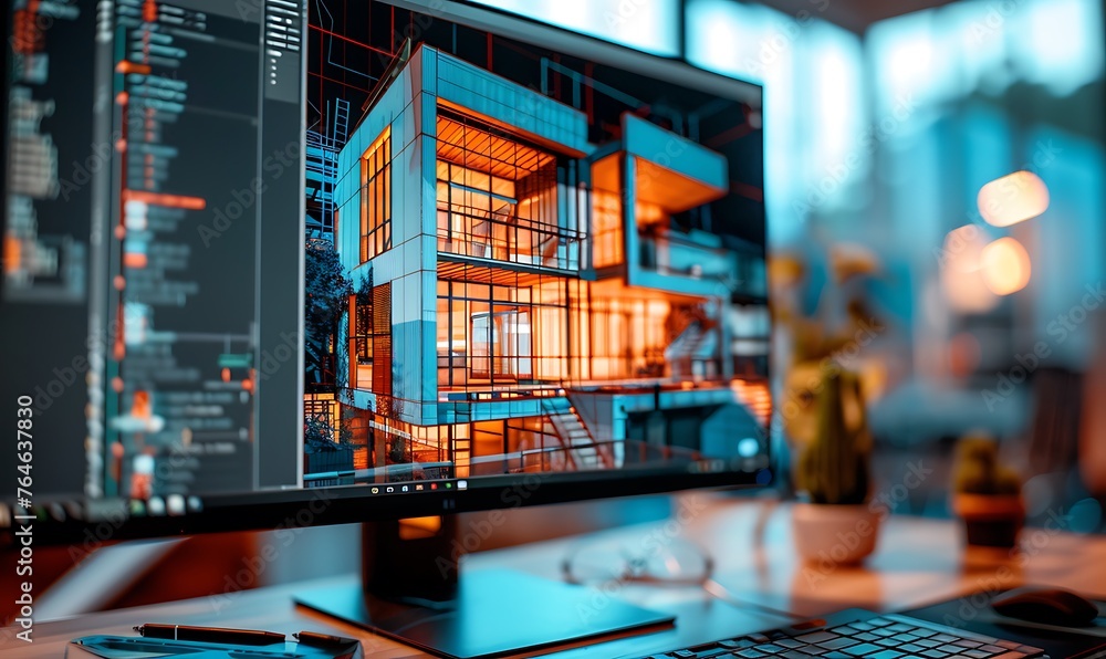 Immersive Architectural Design Showcase, 3D Renderings on Computer ...