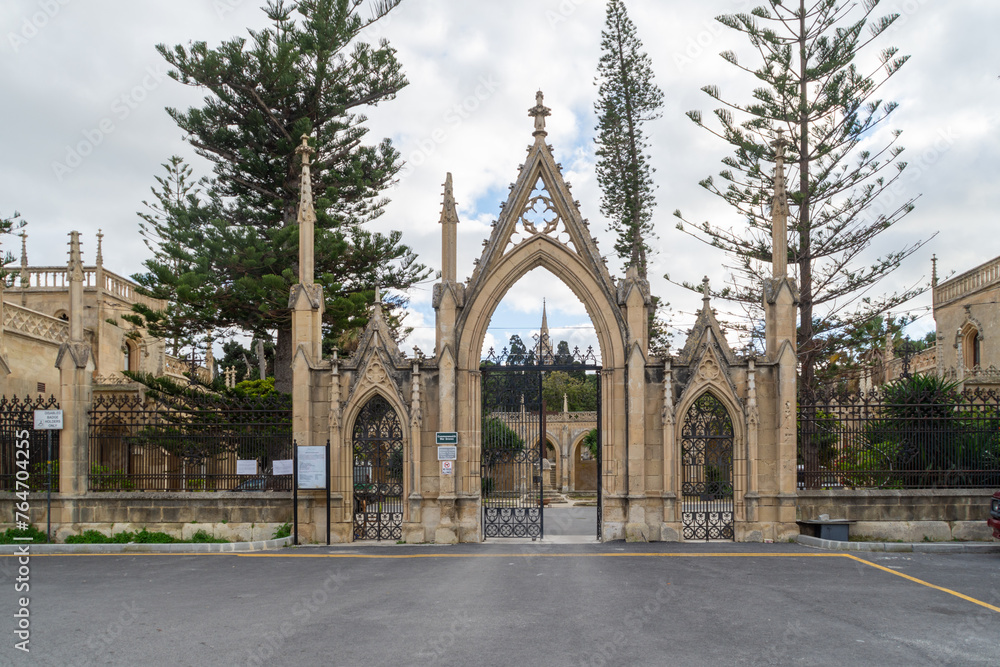 Paola, Malta - January 28th 2022: The entrance with a gatehouse on ...