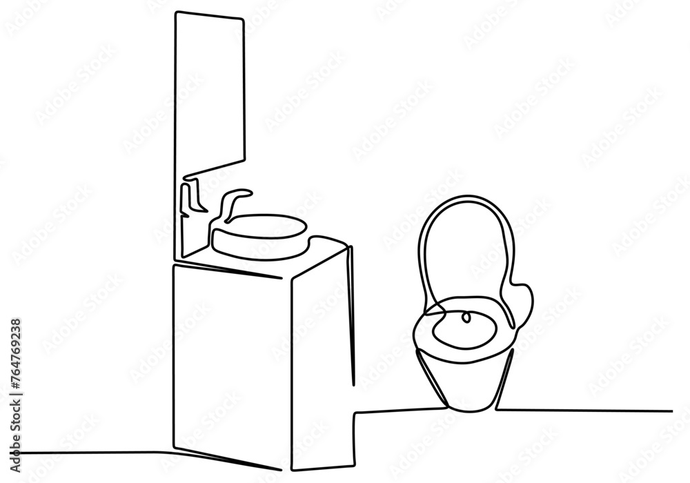 Continuous one line drawing of toilet bowl and toilet brush vector ...