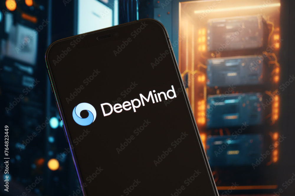 KYIV, UKRAINE - MARCH 17, 2024 DeepMind logo on iPhone display screen ...