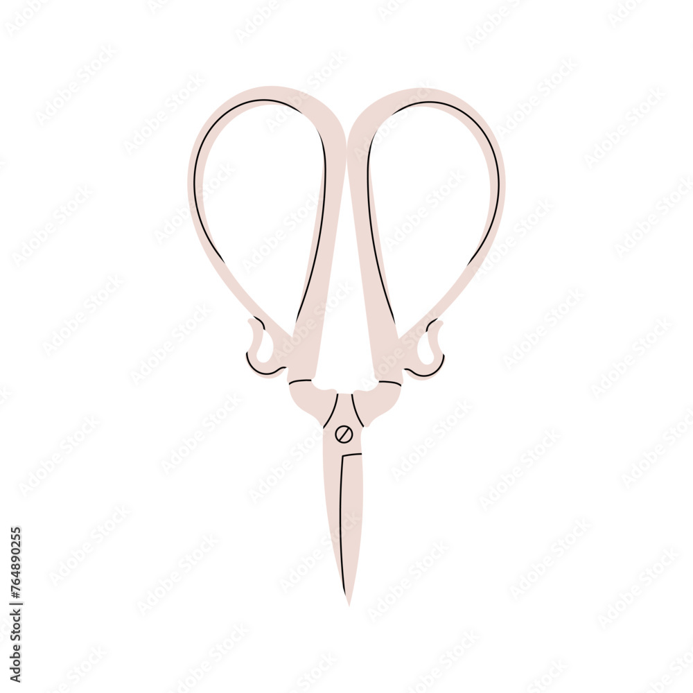 Metal vintage scissors of various shapes with beige handles. Vector ...