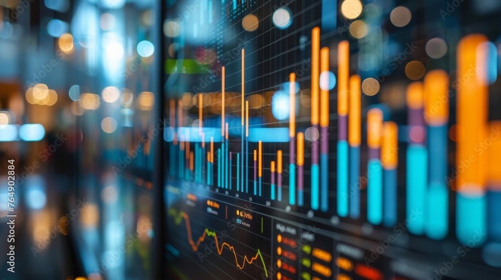 Imagine a colorful visualization panel showcasing economic data through ...