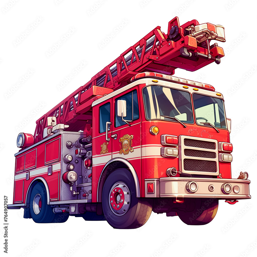 Professional big red fire truck on transparent insulated background ...