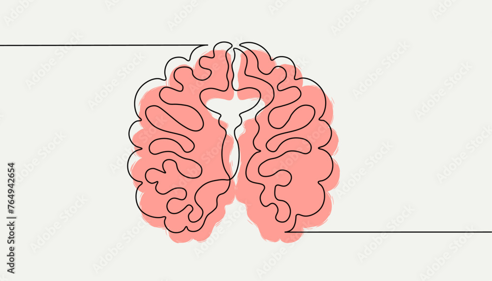 One continuous line drawing of brain. Cross section of the brain. Hand ...