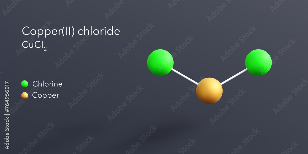 copper(ii) chloride molecule 3d rendering, flat molecular structure ...
