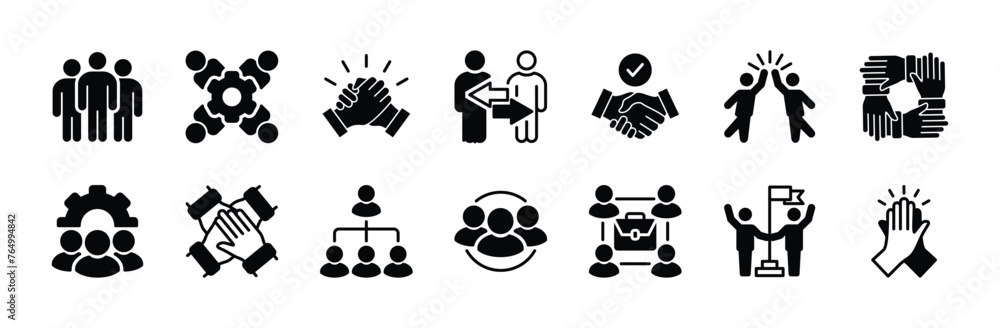Business teamwork icon vector set. Containing team working together ...