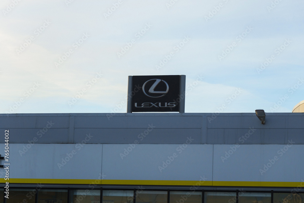 Tyumen, Russia-March 18, 2024: Sign displaying the Lexus logo for a car ...