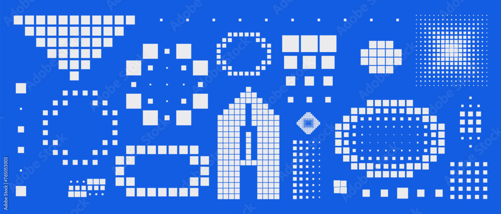 Simple abstract shape set geometric blue pixel art bitmap. Ideal for ...