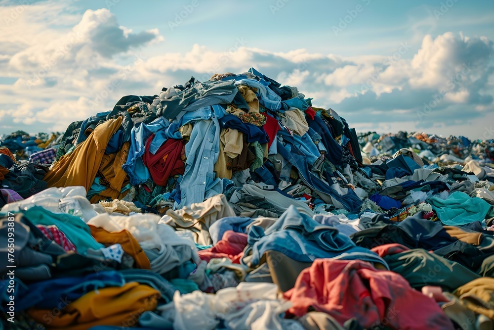 Fotografie Pile of discarded clothing in landfill highlighting issues ...