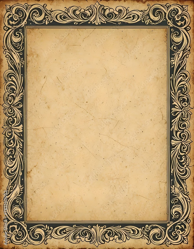 ornate renaissance frame border on a weathered paper texture, vintage ...