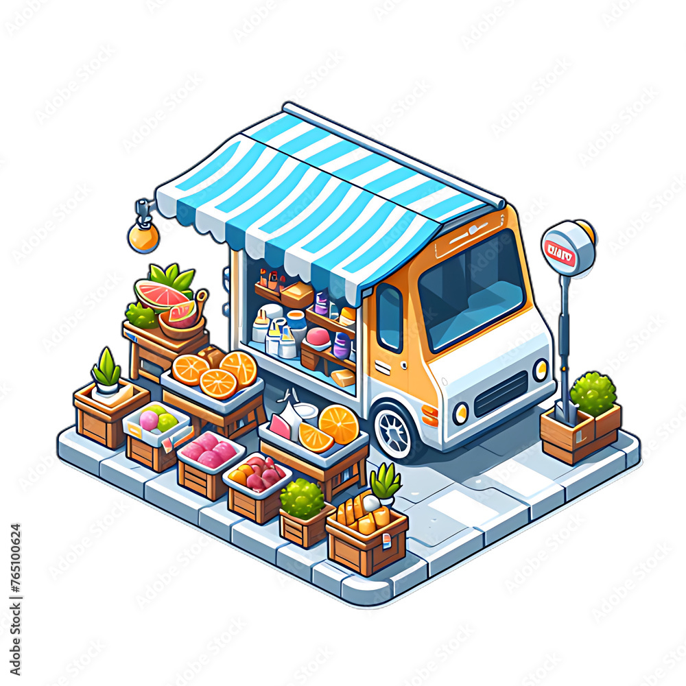 Mobile Food court illustration fast food street food portable shop ...