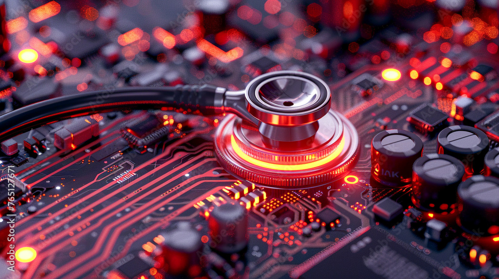 a stethoscope integrated with semiconductor technology, wrapping around ...