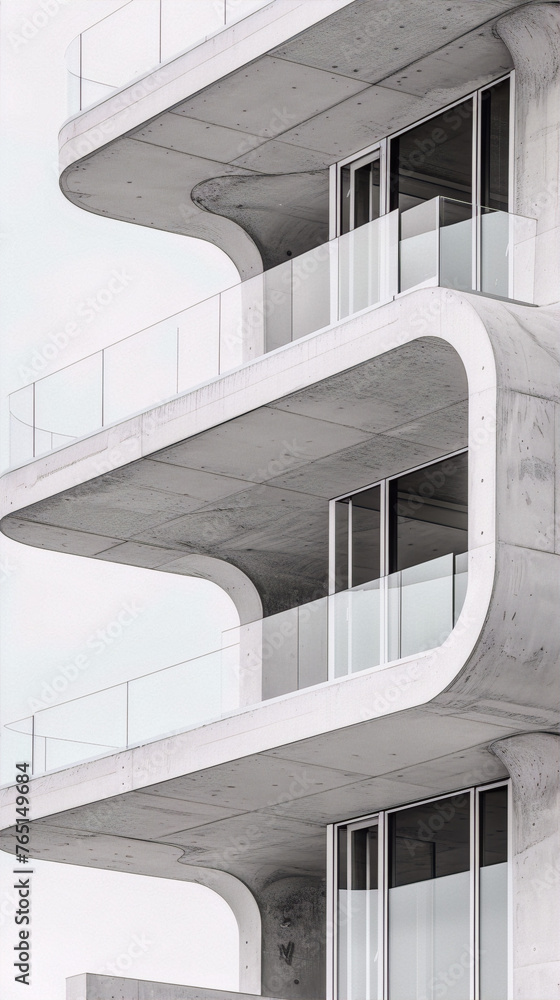 Modern architecture with curved balconies and sleek lines. Minimalist ...