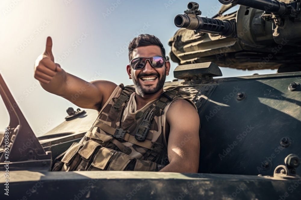 Arabic Male Soldier in Tank Giving Thumbs Up Generative AI Stock Photo ...