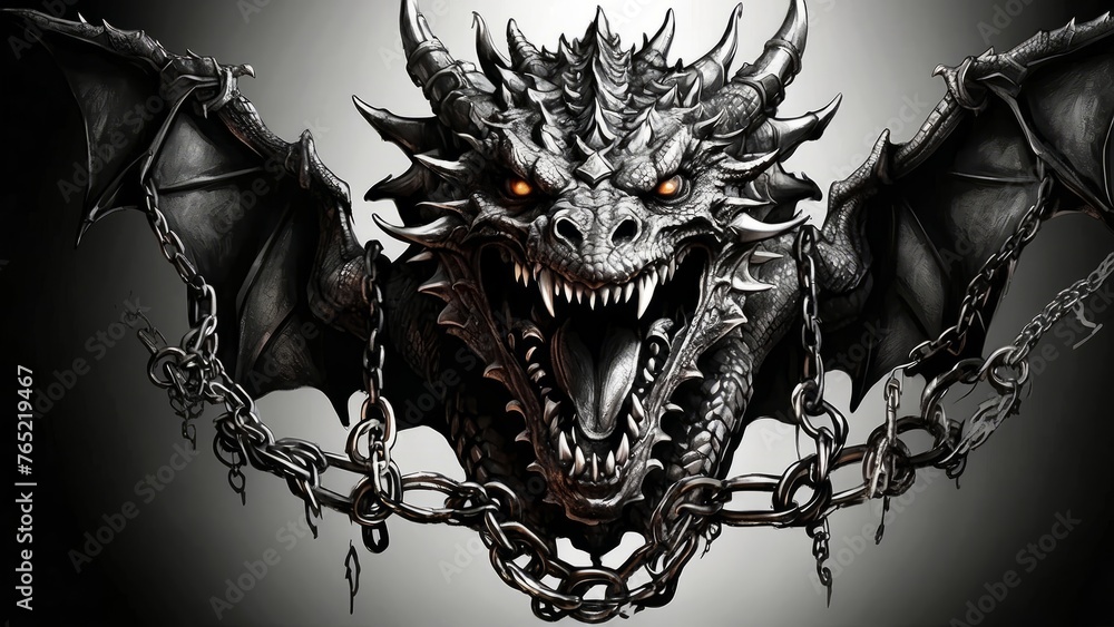 dragon head with chains for tattoo design illustration, clipart Stock ...