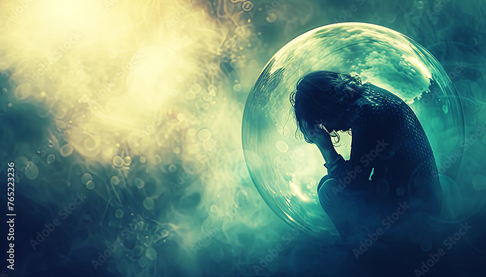 Trapped in soap bubble, symbolizing anxiety, stress, and depression ...