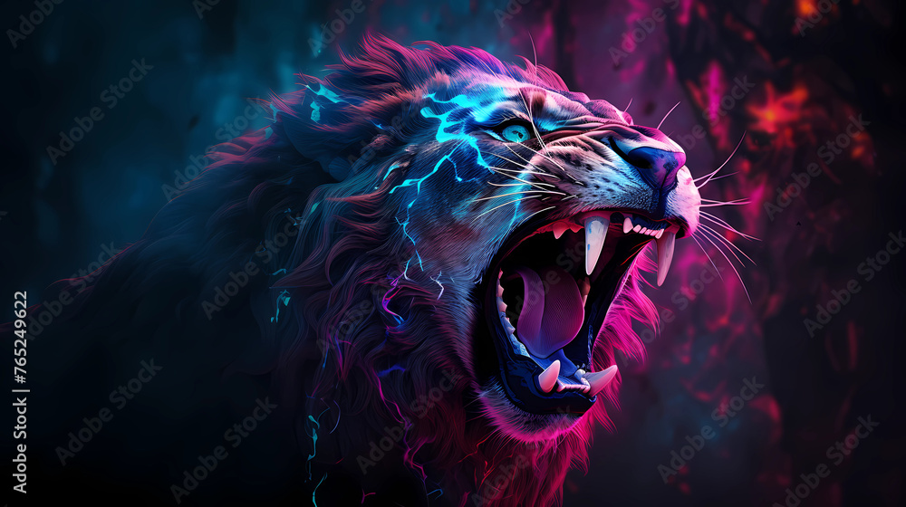 Ilustración de Stock Roaring Dangerous Angry Aggressive Hunting Lion ...