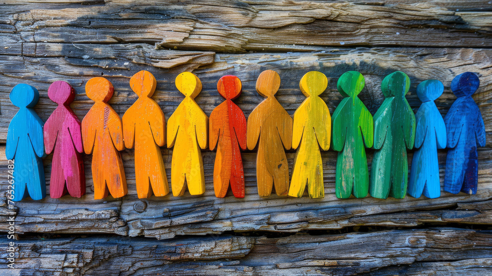 Photo Stock LGBT Pride - Colorful Wooden Figures on Rustic Wood. A ...