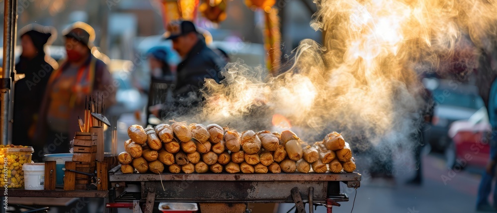 Authentic Mexican Tamale Vendor Cart: Steaming Variety of Handcrafted ...