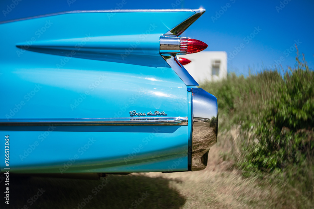 LINTHE, GERMANY - MAY 27, 2023: The detail of the rear wing and brake lights of the car Cadillac ...