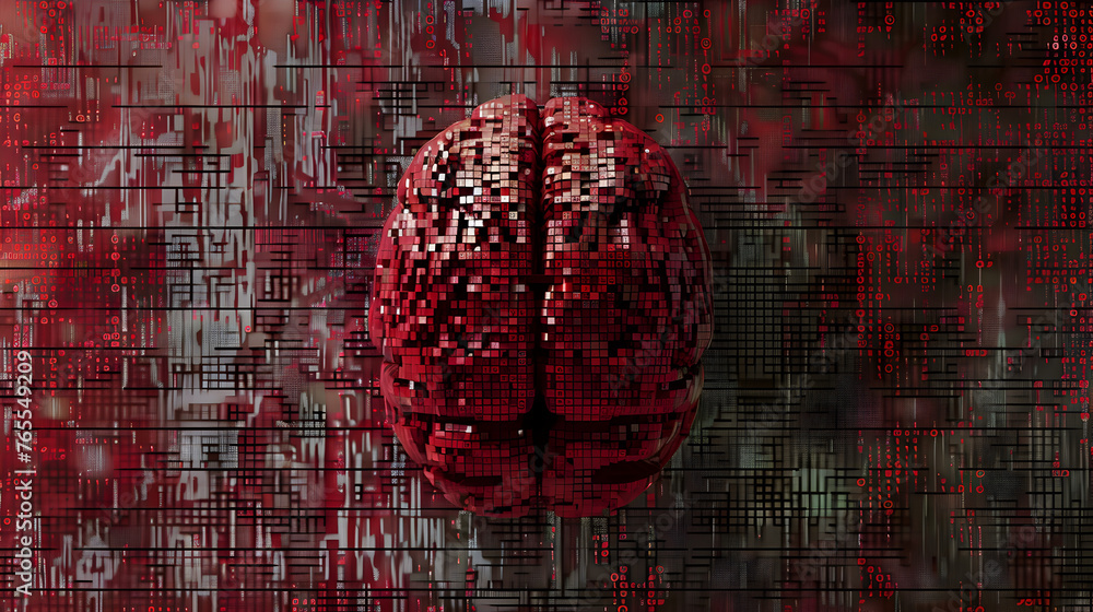 Conceptual piece where digital pixels converge to form the image of a ...