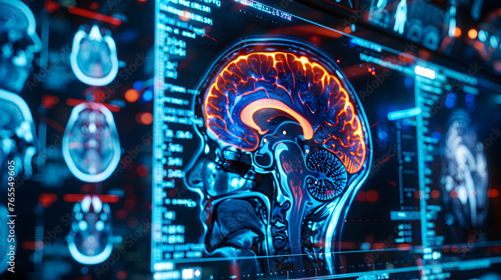 MRI scan of a brain affected by a Cerebrovascular Accident, showing ...
