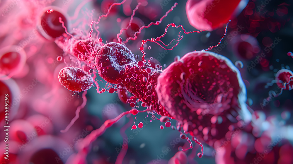 Ilustración de Stock Red blood cells flowing through a vein, with a ...