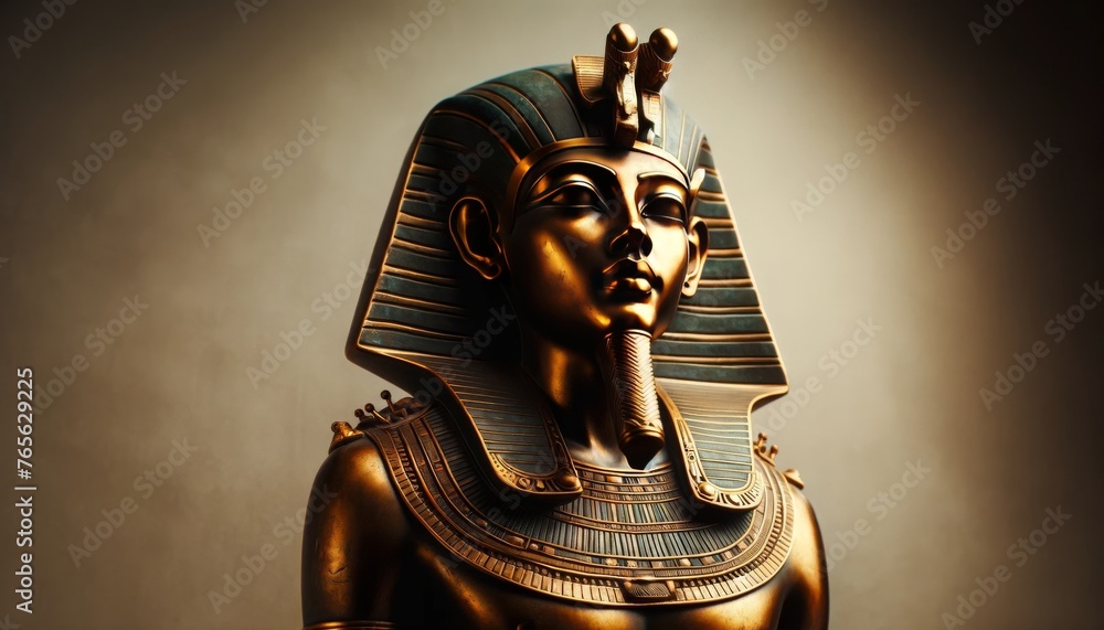 A close-up of a bronze statue of an ancient Egyptian god in humanoid ...