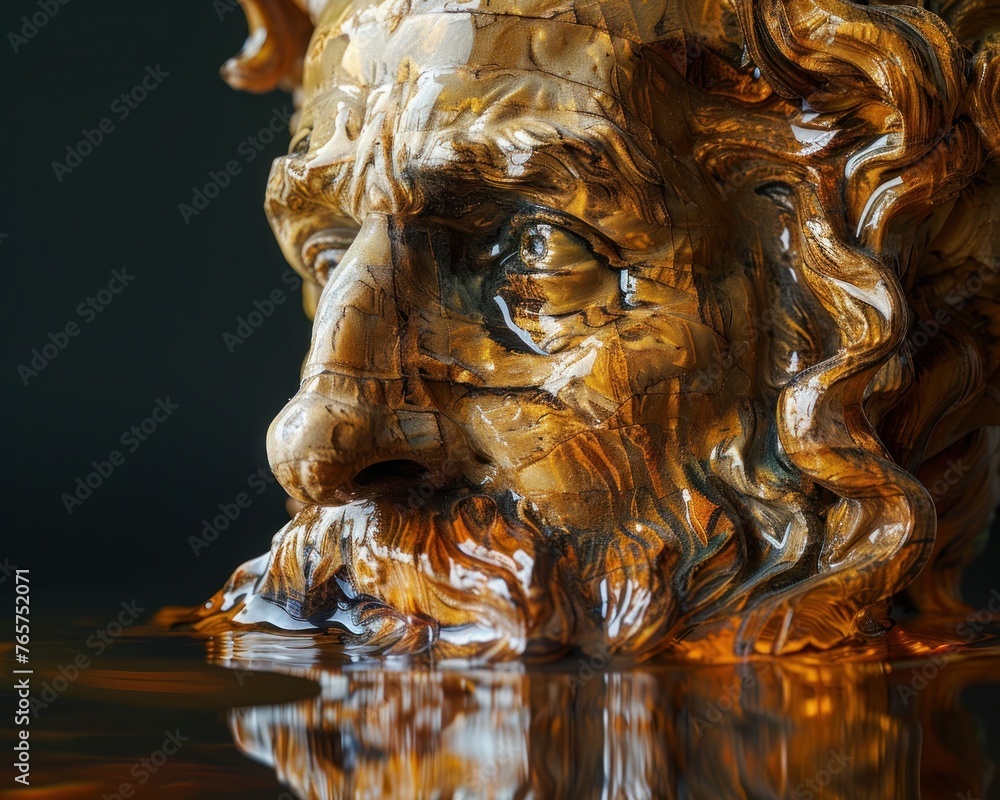 Show the reflection of the majestic Zeus statue in the pool of olive ...
