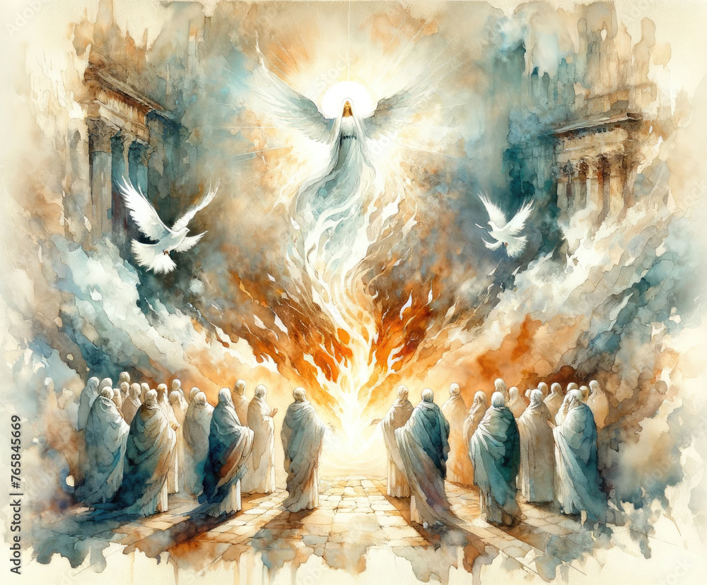 Pentecost. The descent of the Holy Spirit on the Apostles. Digital ...