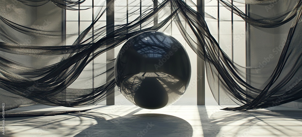 Levitating metallic sphere surrounded by dynamic tendrils of ferrofluid ...