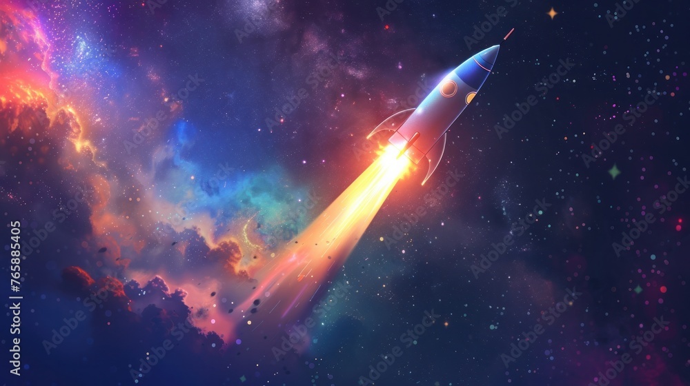 Capturing the dramatic moment of takeoff, this image showcases a rocket ...