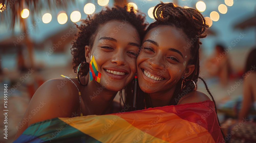 Foto de Stock Two young black african American women lgbt couple ...