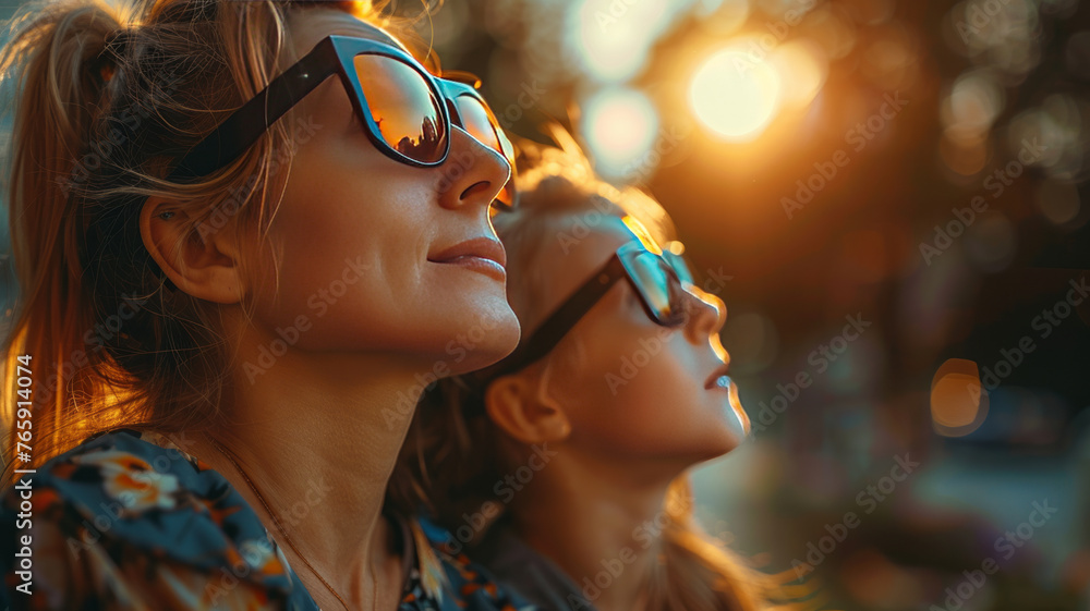 Stock-Foto „Mother and daughter, family viewing solar eclipse with ...