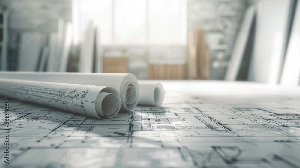 Engineering Plan with Technical Drawings Stock Photo | Adobe Stock