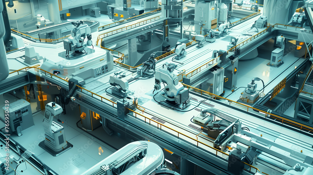 Robot arm inside electronics factory. Component installation on circuit ...