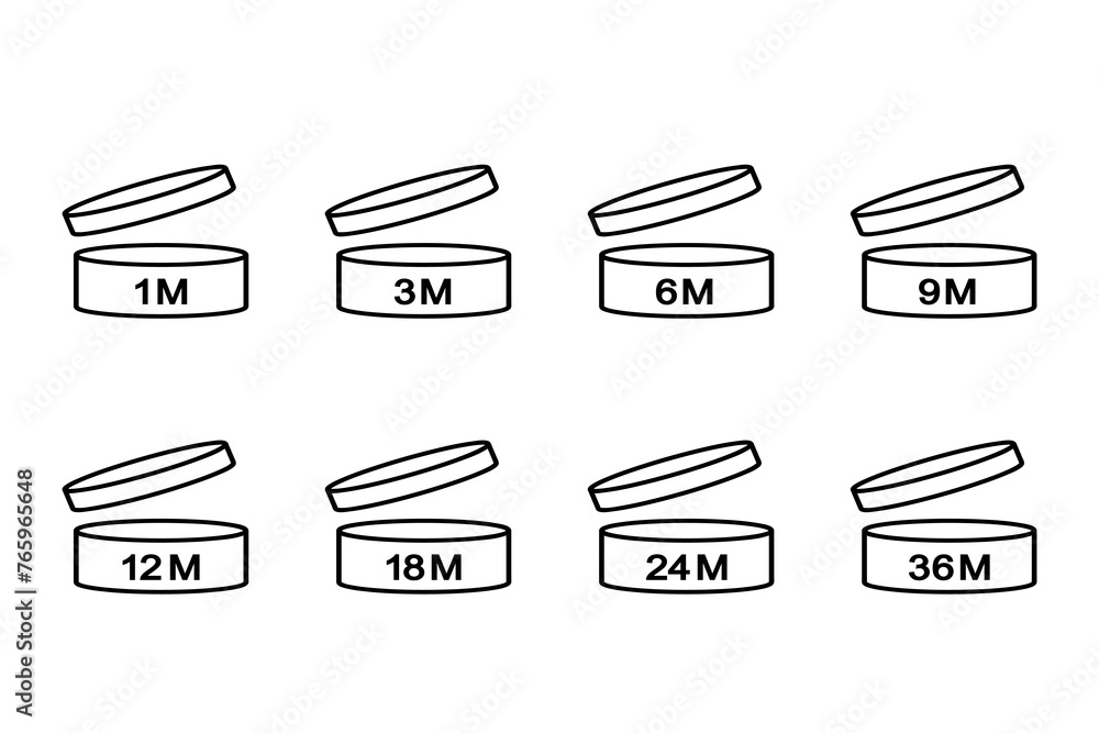 period after opening vector icons, expiration period months PAO ...