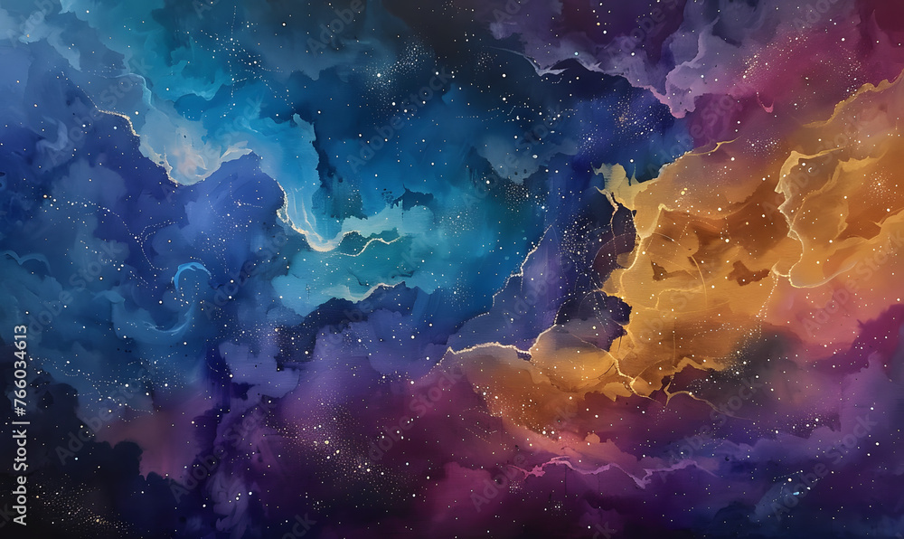 Dazzling night sky blends with a nebula's colors, creating a dreamscape ...