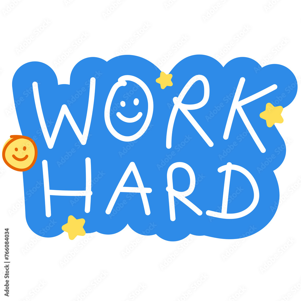 WORK HARD badge for font, typography, cute patches, plush toy, sign ...