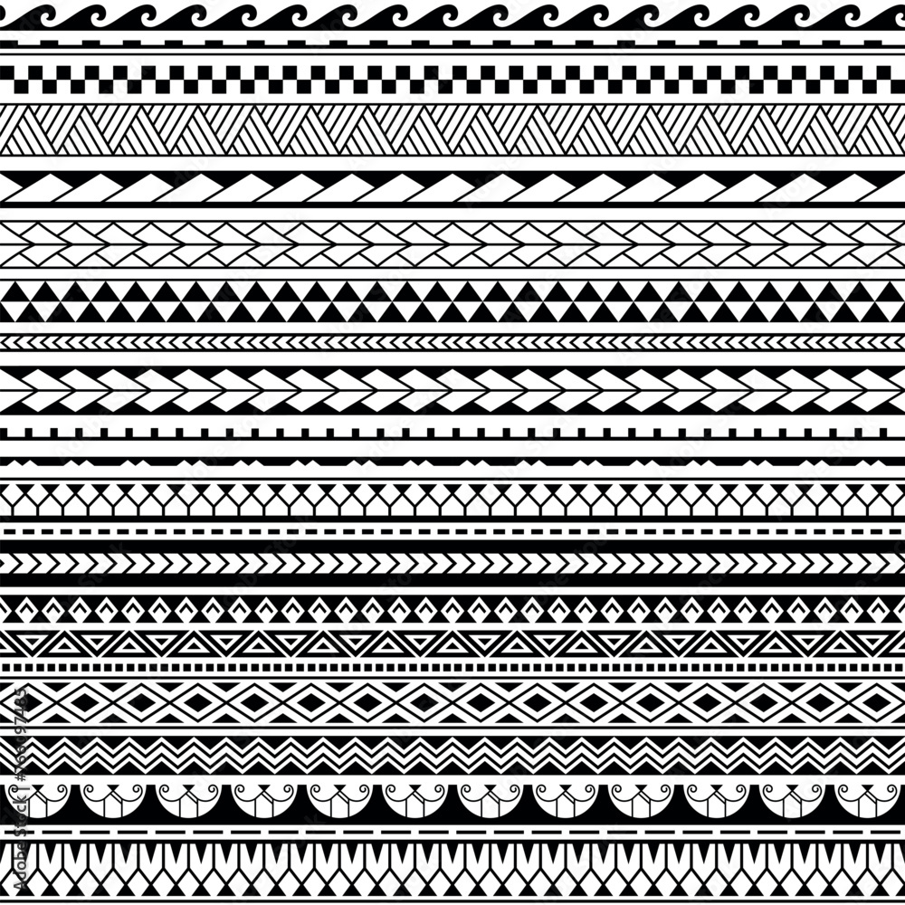 Set of maori polynesian tattoo line bracelets border. Tribal sleeve ...
