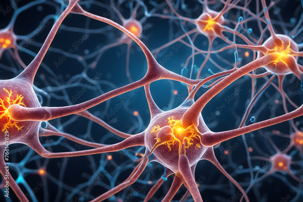 Background from nerve cells or neural networks with cell activity between each other. Neurology ...